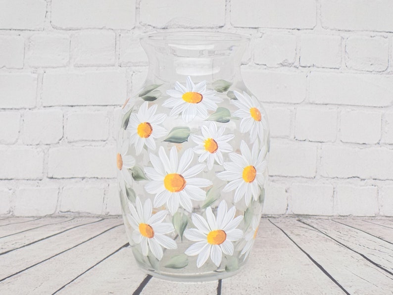 Hand Painted Daisy Vase, Painted Floral Vase, Secret Santa Gift ...