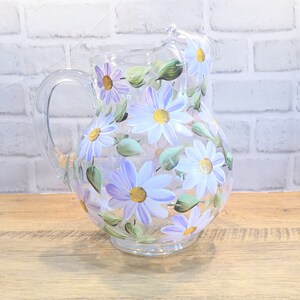 Hand Painted Daisy Glass Pitcher, Floral Pitcher, Iced Tea Pitcher ...