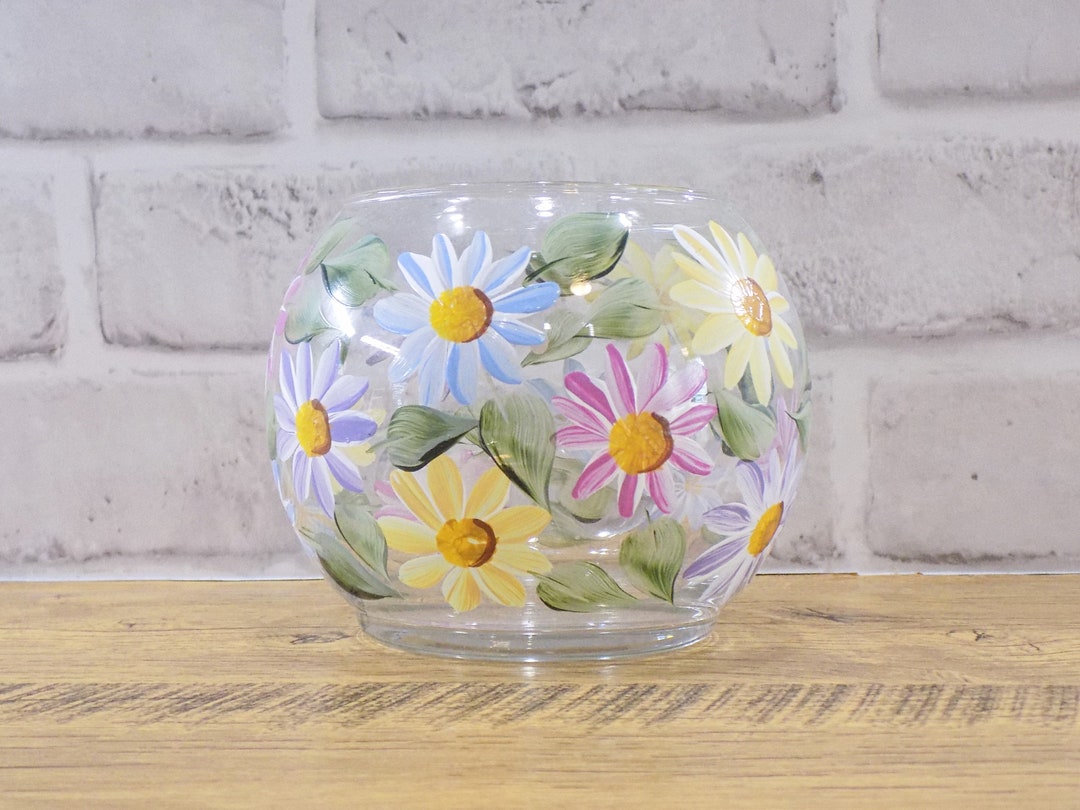 Hand Painted Glass Vase, Daisy Vase, Wedding Gift, Housewarming Gift ...