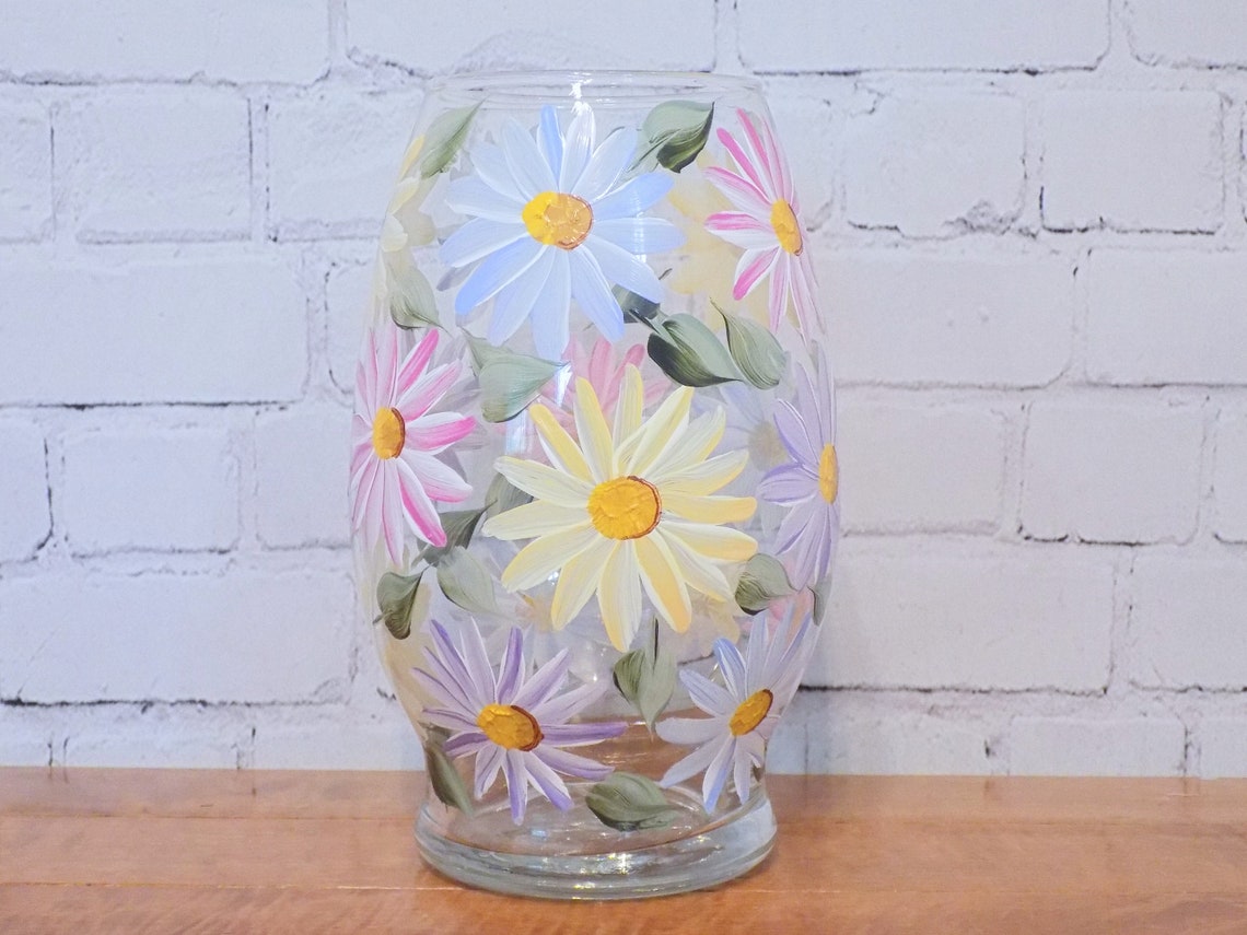 Hand Painted Daisy Vase Floral Table Decor Summer Floral | Etsy