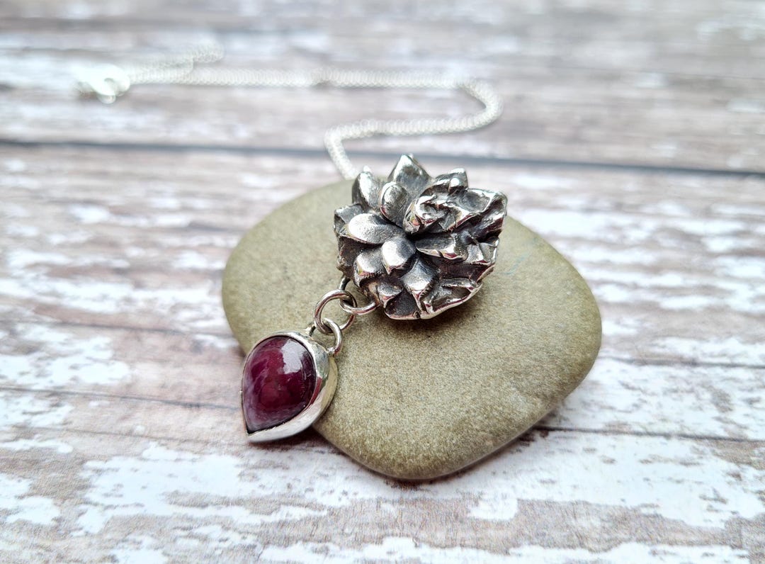 Sterling Silver Ruby Lotus Flower Pendant, Artisan Floral Necklace - Etsy
