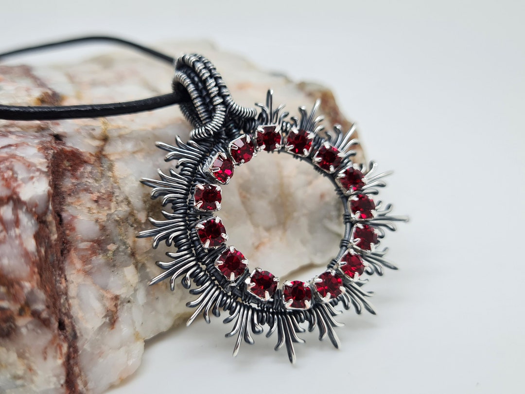 Red Open Circle Necklace, Crystal Circle Necklace, Wire Wrapped ...