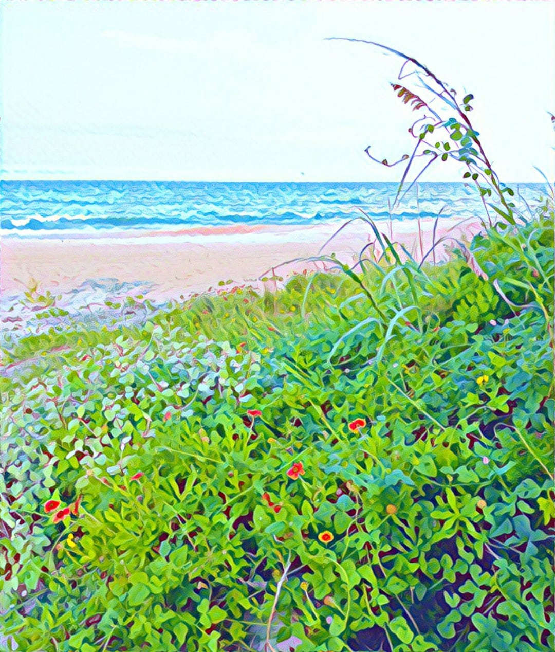 Salty Seaside Flowers Florida Beach Dunes Landscape Watercolor ...