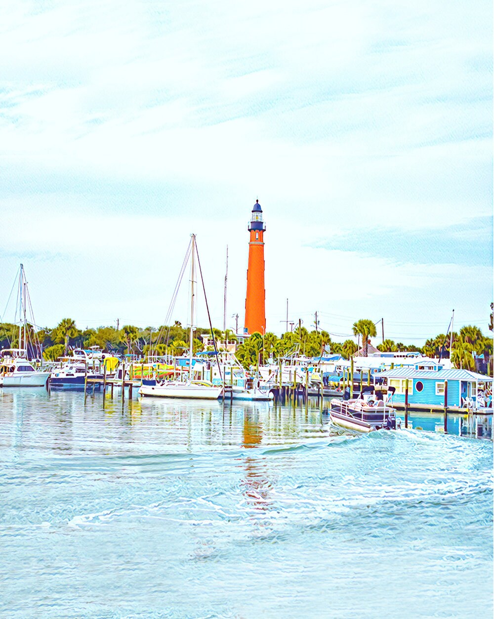 Ponce Inlet Marina Lighthouse Boating on Intracoastal, Florida 8.5x11 ...