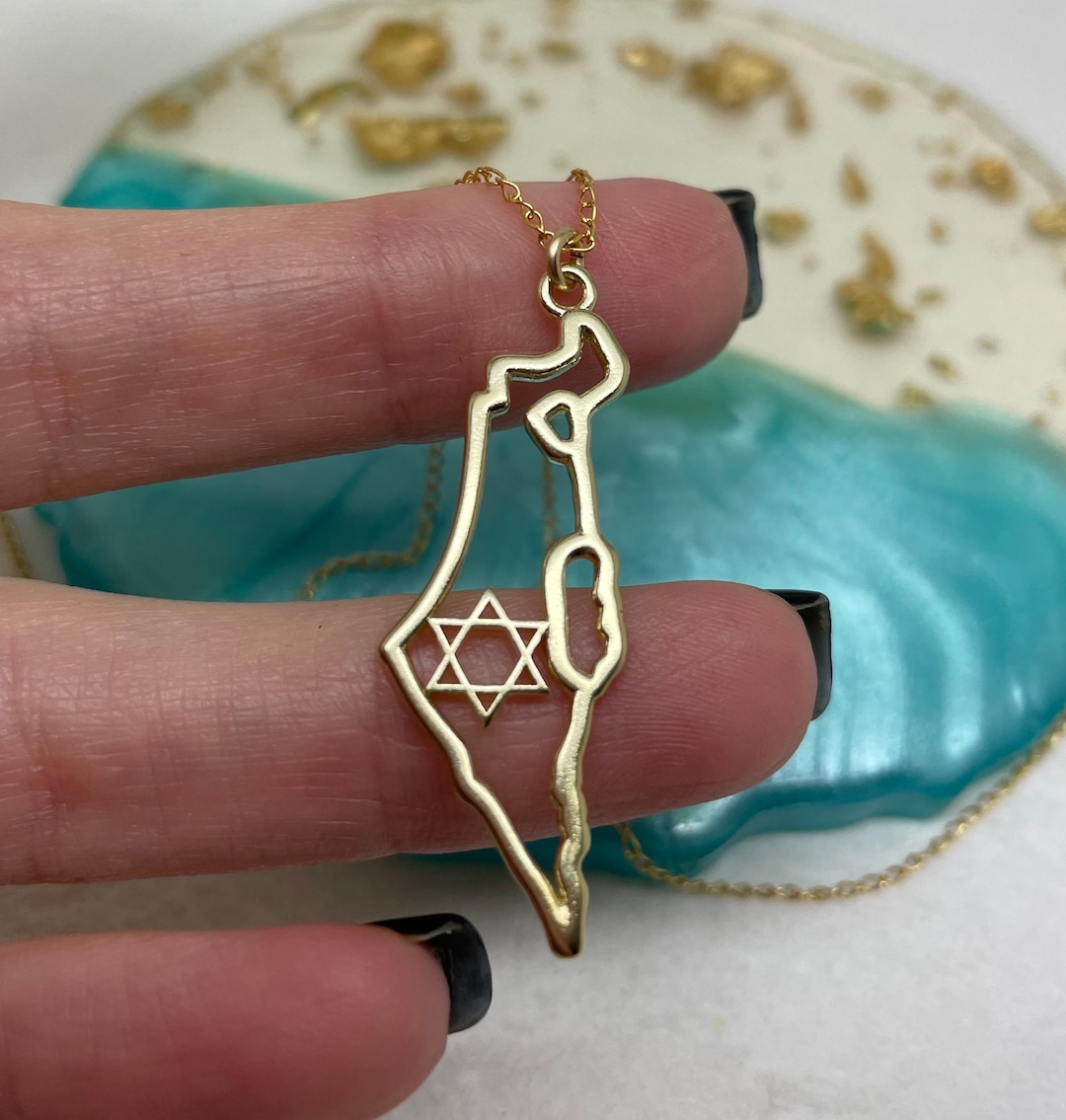 Israel Map Necklace With Star of David, Israeli Jewelry, Israel Map ...