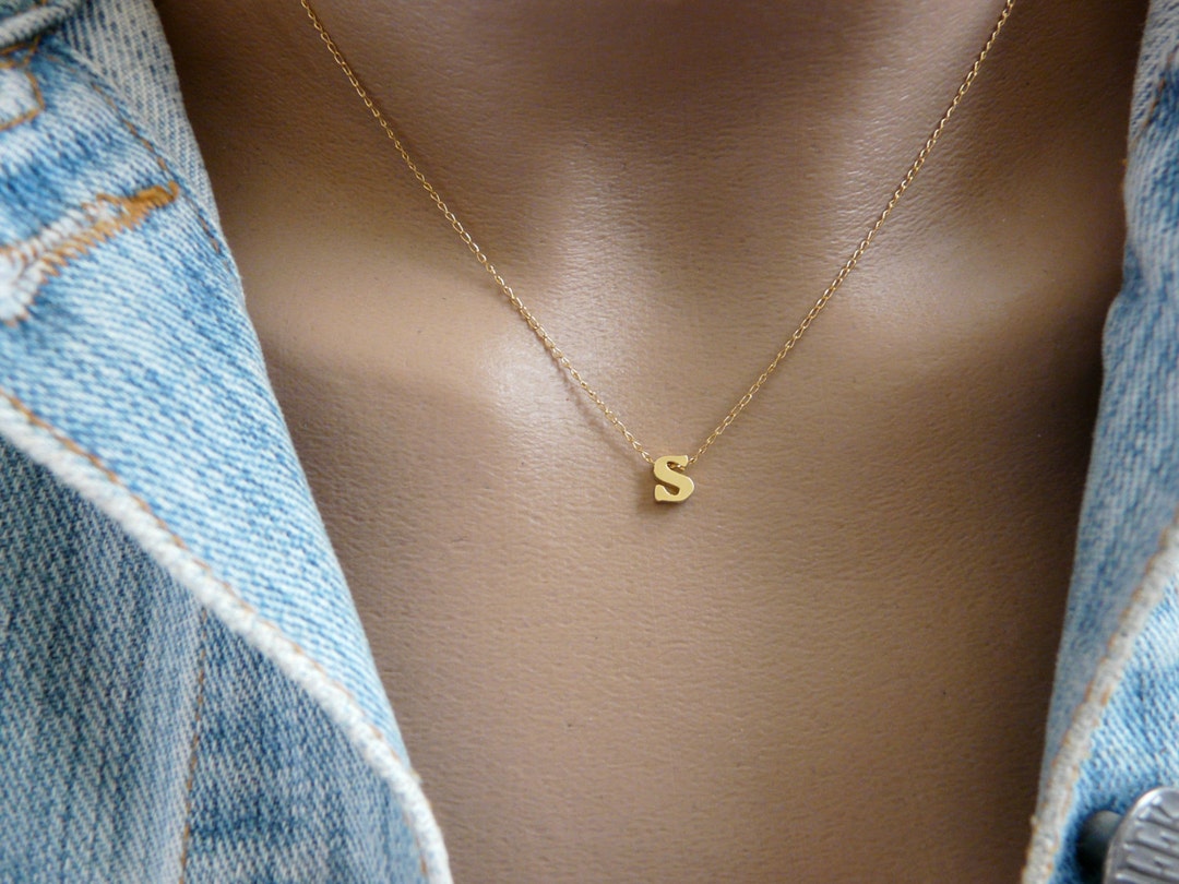Gold Initial Necklace, Minimal Initial Necklace, Tiny Initial Necklace ...