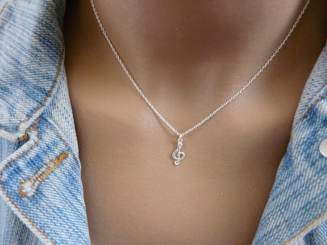Music Note Necklace, Sterling Silver, G Clef Necklace, Treble Clef ...