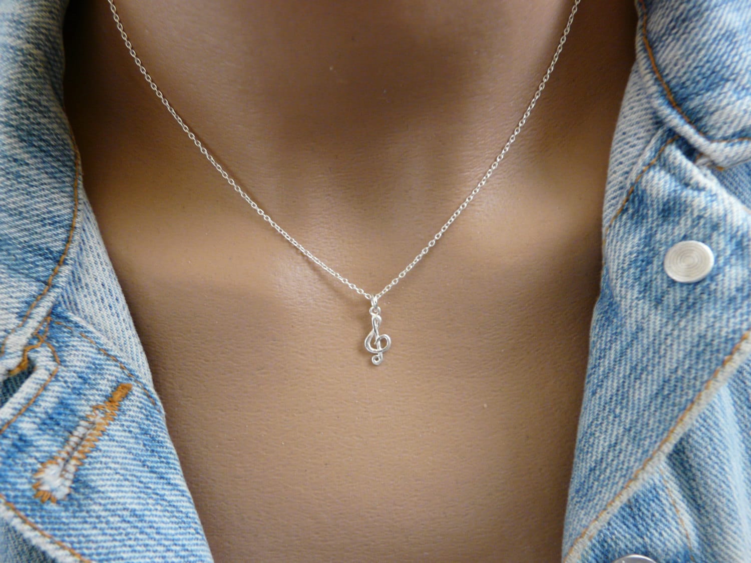 Music Note Necklace Sterling Silver G Clef Necklace Treble - Etsy