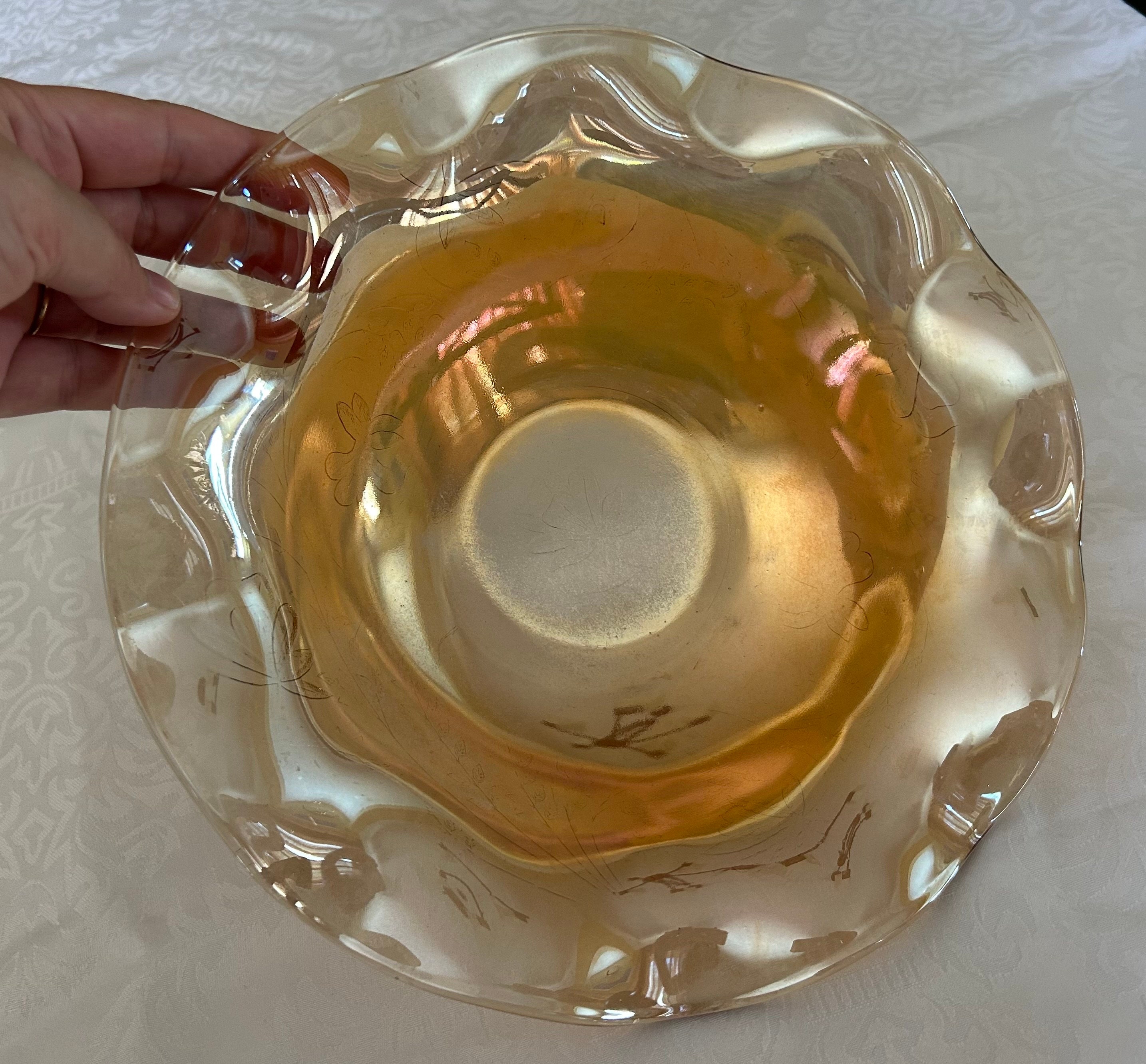 Floragold Depression Glass Bowl by Jeanette Glass Co. 1950s. Scalloped ...