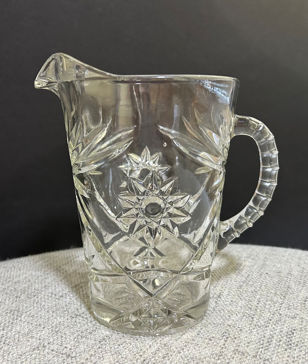 Vintage Prescut Clear Glass Pitcher, Anchor Hocking Pressed Glass, Star ...