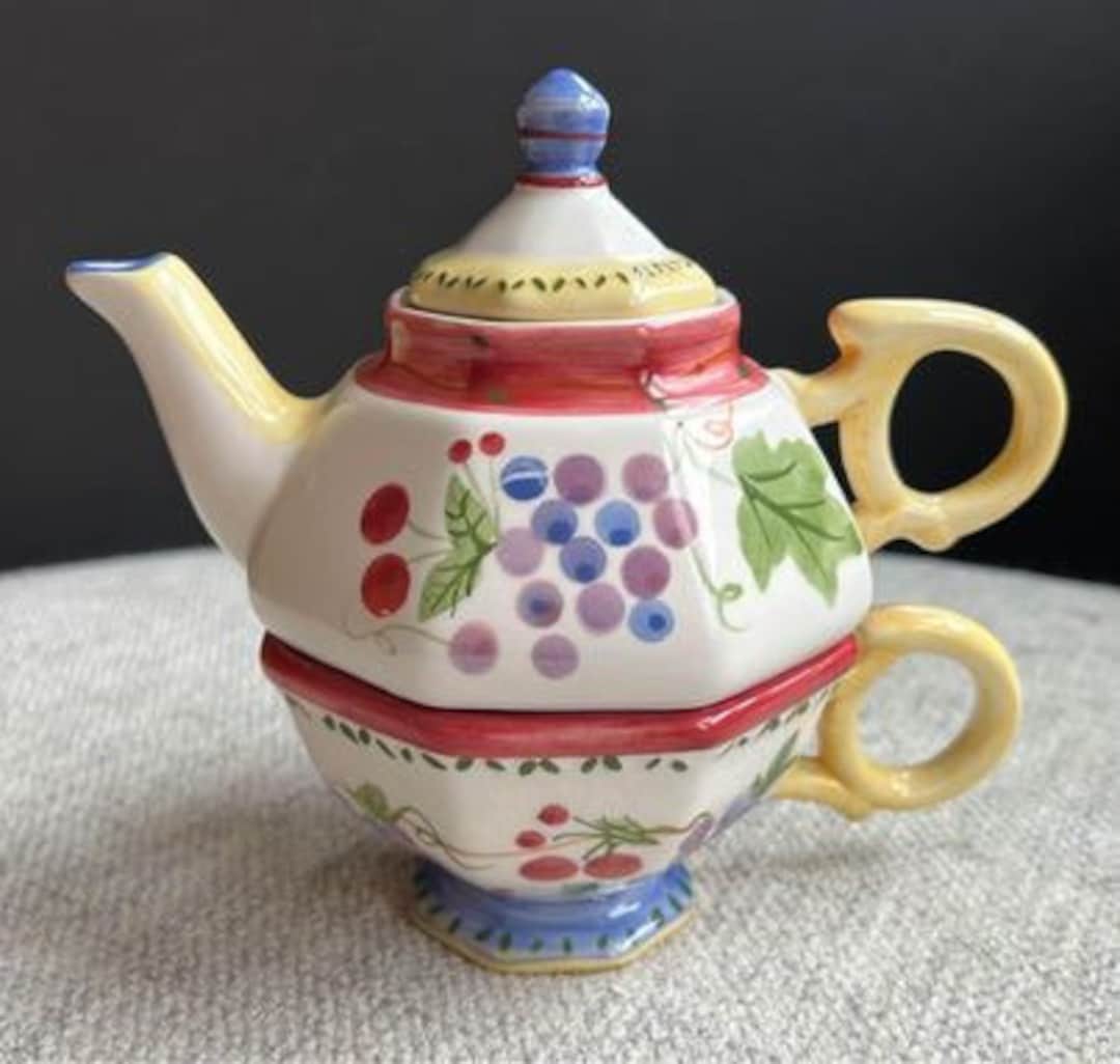 Small Ceramic Teapot and Cup Combo, Tea for One, Hand Painted in Bright ...