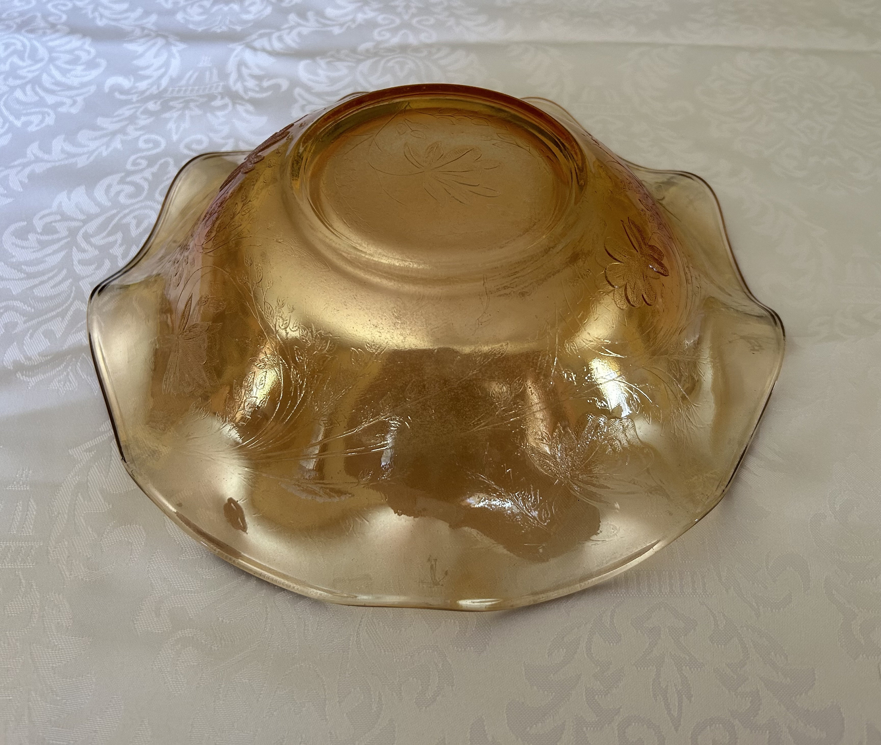 Floragold Depression Glass Bowl by Jeanette Glass Co. 1950s. Scalloped ...