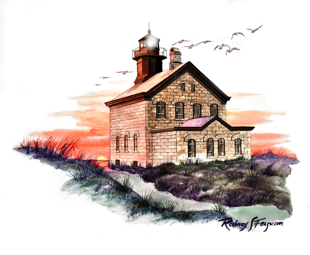 Block Island Art Print of Rhode Island Lighthouse Gift for Interior ...