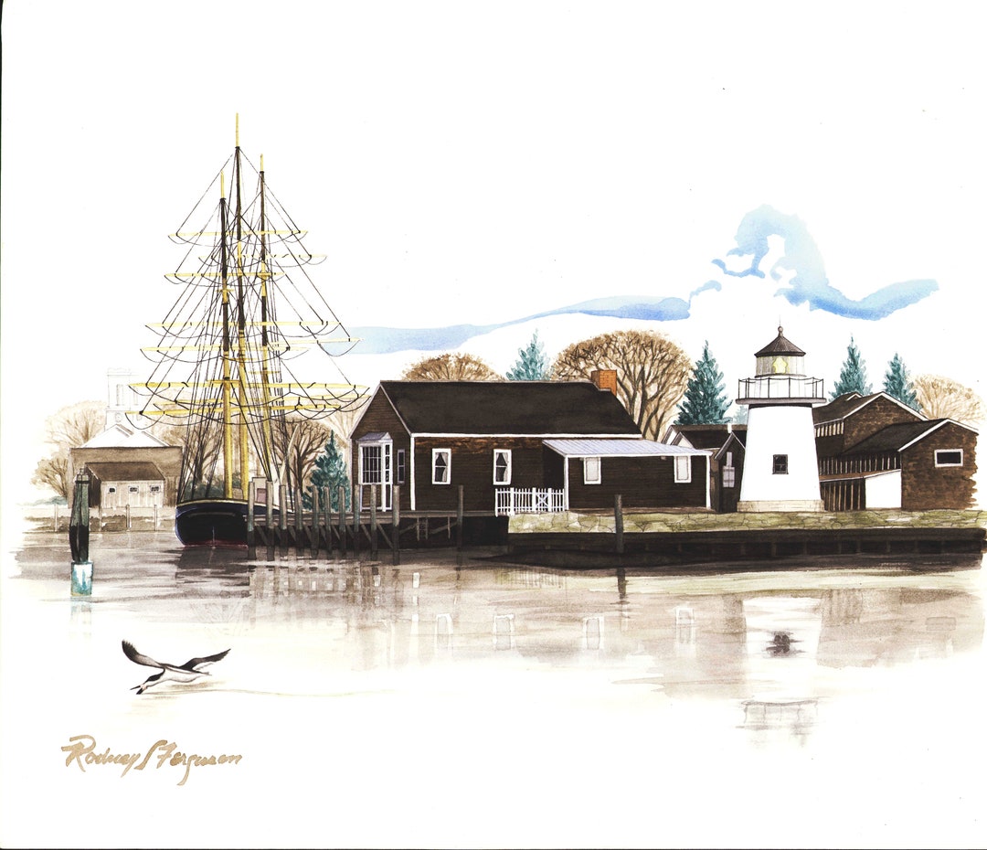 Mystic Seaport Art Print for Connecticut Lighthouse Wall Decor Mystic ...