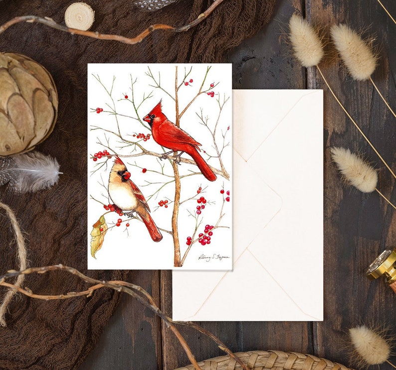 Cardinal Note Card Set of Male an Female Cardinal Christmas Gift Pack ...