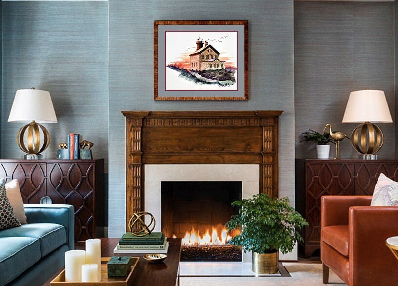 Block Island Art Print of Rhode Island Lighthouse Christmas - Etsy