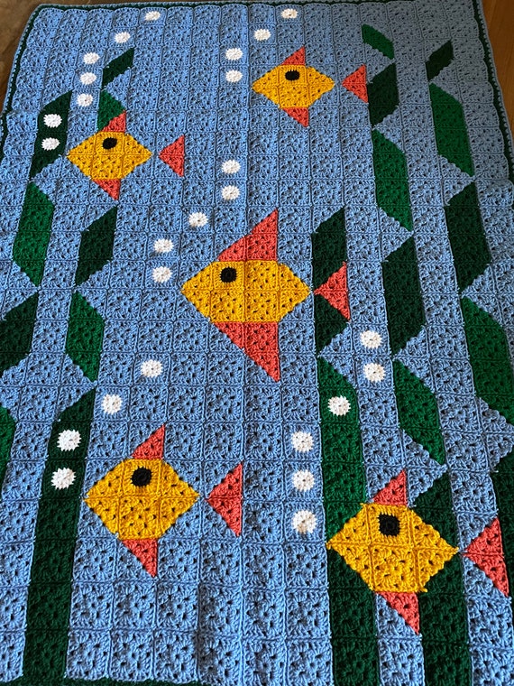 Crochet Under the Sea Fish Blanket Handmade Swimming Fish - Etsy