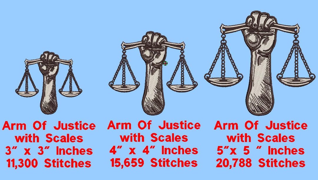 Arm of Justice Embroidery Design: Scales Legal Logo (3, 4, 5 Inch ...