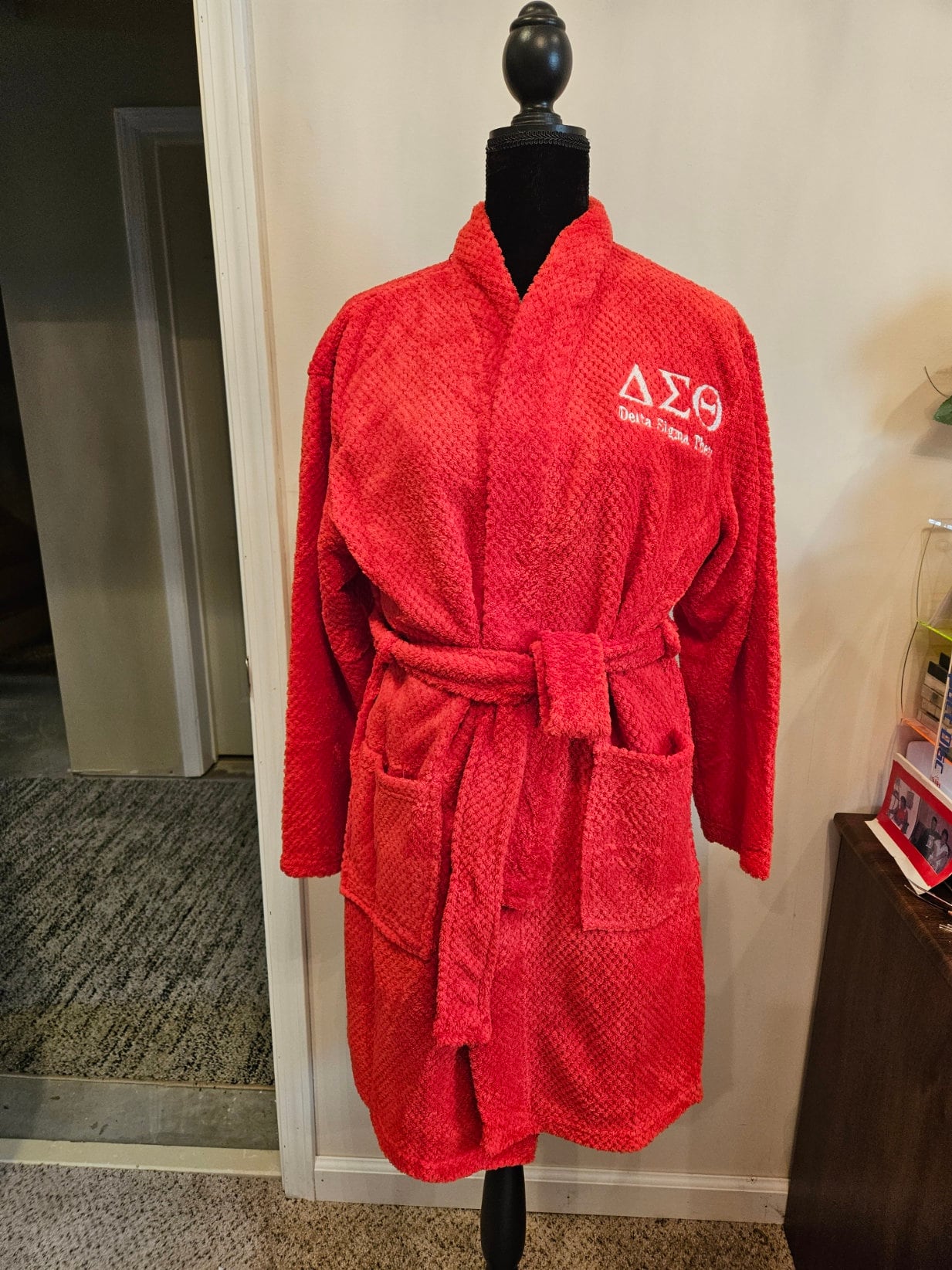 Red Embroidered Delta Sigma Theta Fleece Bathrobe/DST Bathrobe/