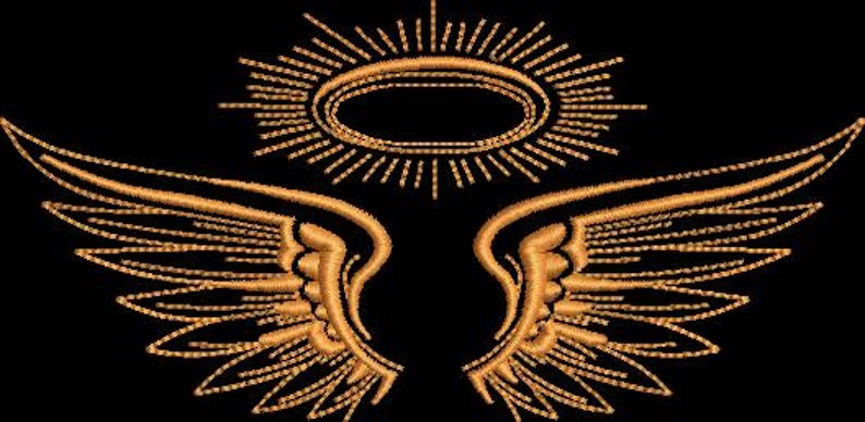 Angel Wings With Halo Machine Embroidery File: 3 Sizes (digital ...