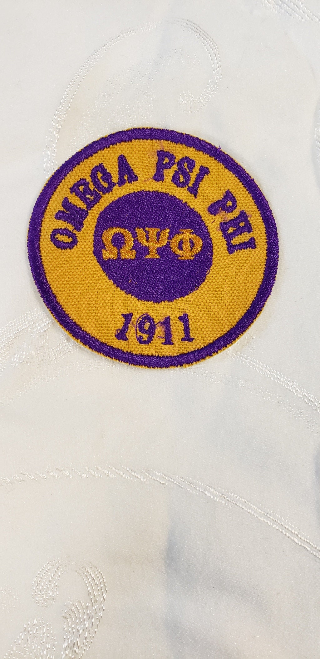 Omega Psi Phi/Greek Letter PATCH 3 inch round / GOLD Twill/ duck cloth ...