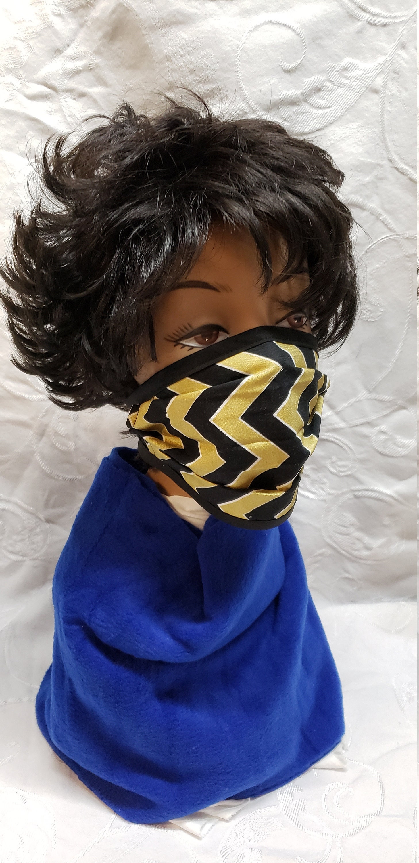 Black and Gold Chevron Print Cotton Face Mask w Elastic Ear Loops ...