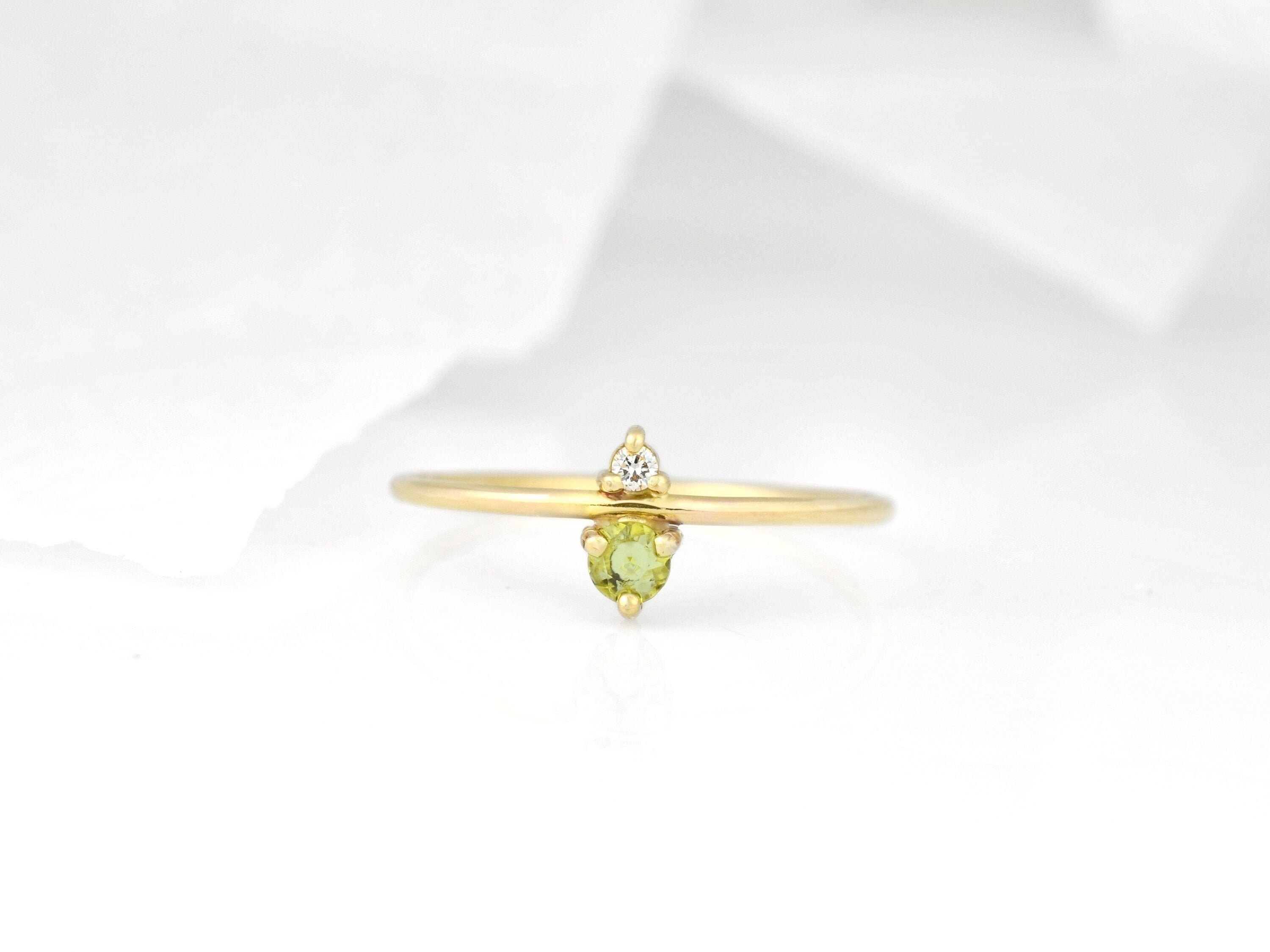 Peridot and Diamond August Birthstone Mother's Ring | Etsy