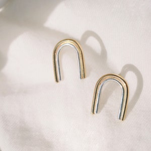 Minimal Tiny Arch Stud Earrings | Geometric Curved Arch Stud | 14kgf ...
