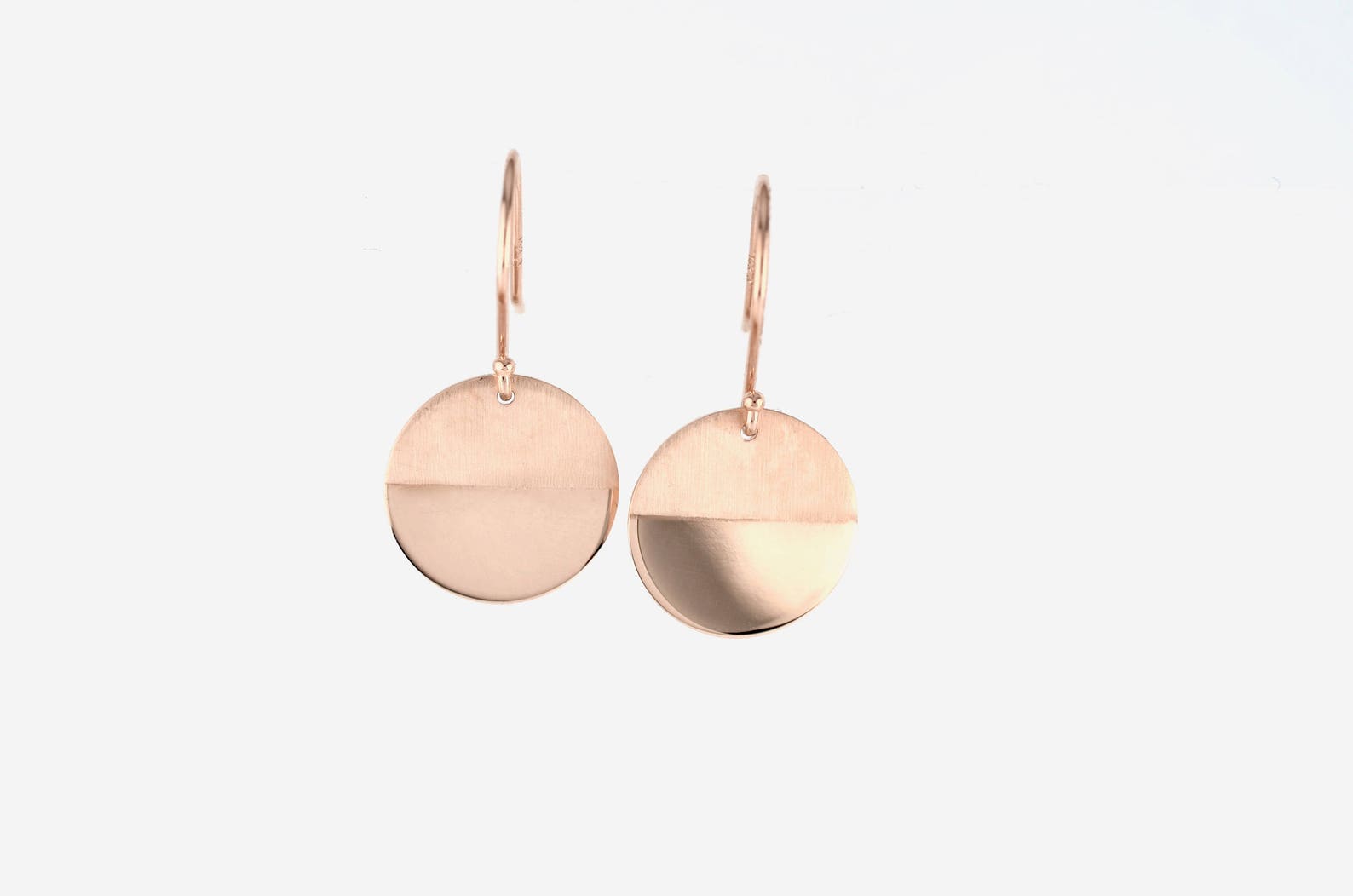 Rose Gold Circle Disk Drop Earrings 14k Minimal Half Matte - Etsy