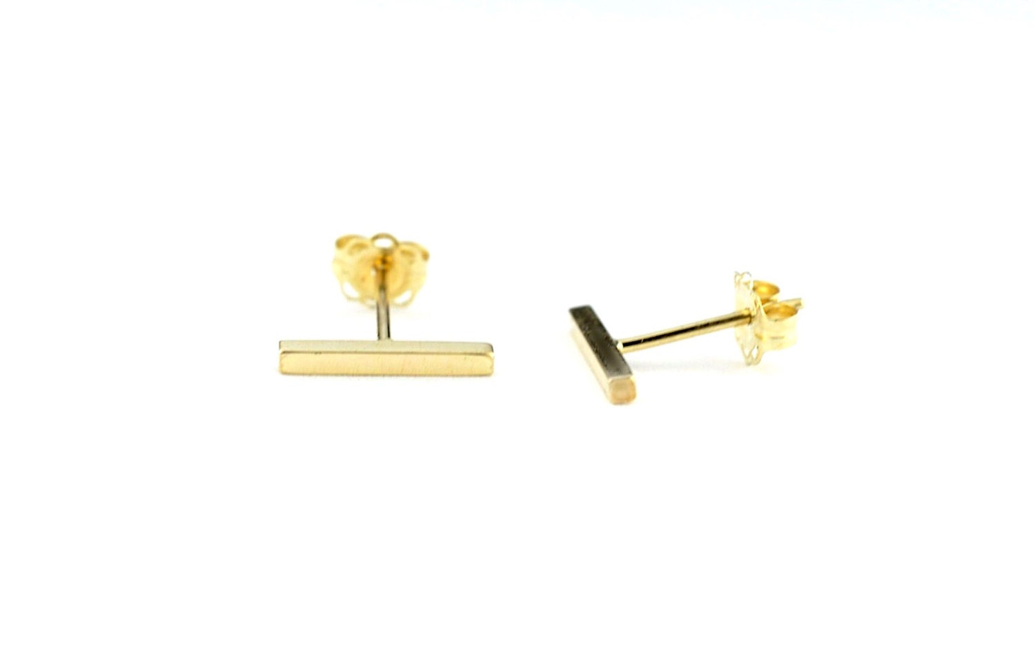 14k Gold Bar Studs | Minimalist Line Earrings - Etsy