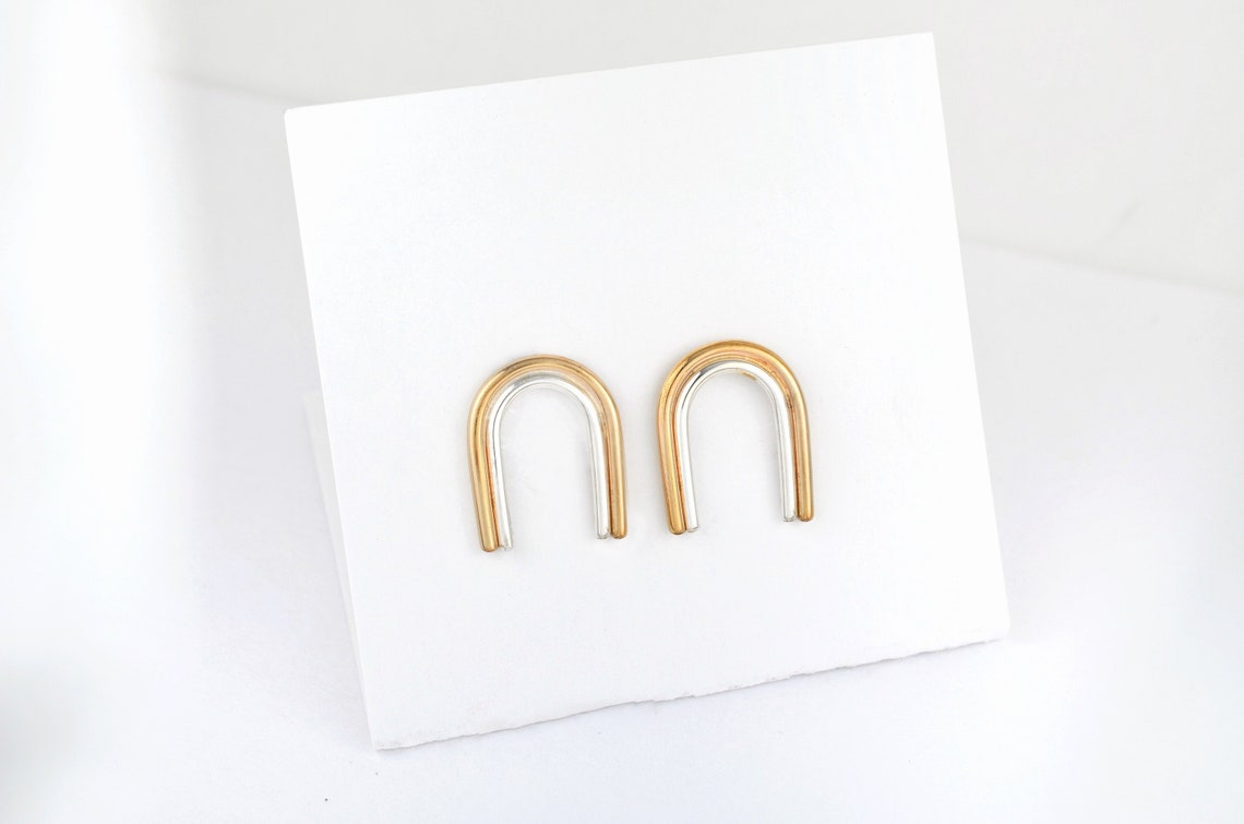Minimal Tiny Arch Stud Earrings Geometric Curved Earrings - Etsy