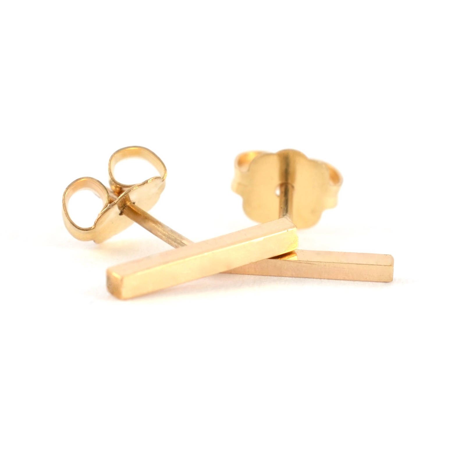 Skinny Gold Bar Stud 14k Gold Minimal Line Stud Earring | Etsy