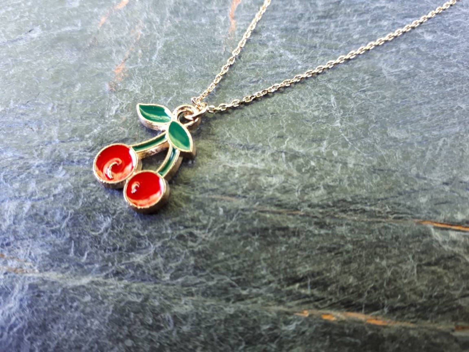 Enamel Cherry Necklace Gold/gold Plated Enamel/cherry Pendant/cherry ...