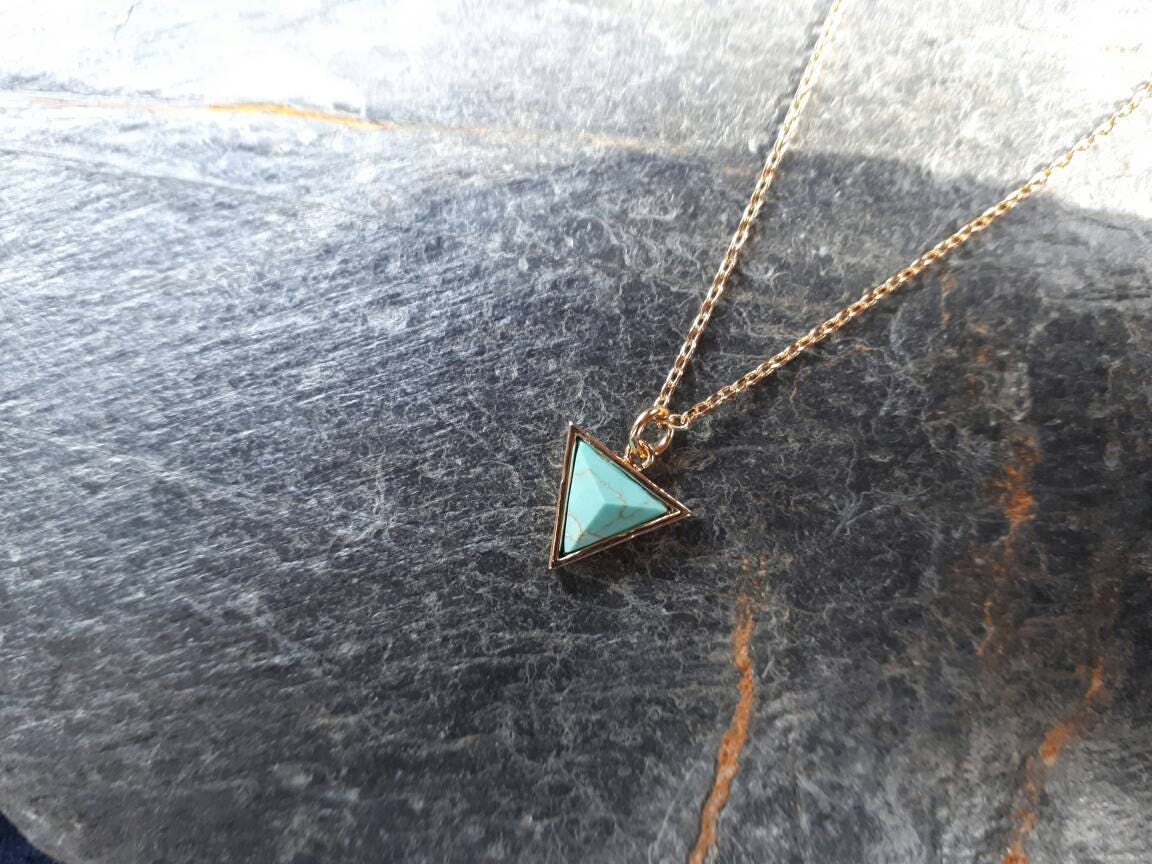 Tiny Turquoise Pyramid Pendant Necklace 10mm Charm/18inch Matte Gold ...