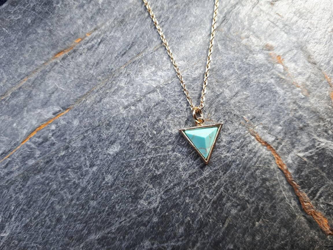 Tiny Turquoise Pyramid Pendant Necklace 10mm Charm/18inch Matte Gold ...