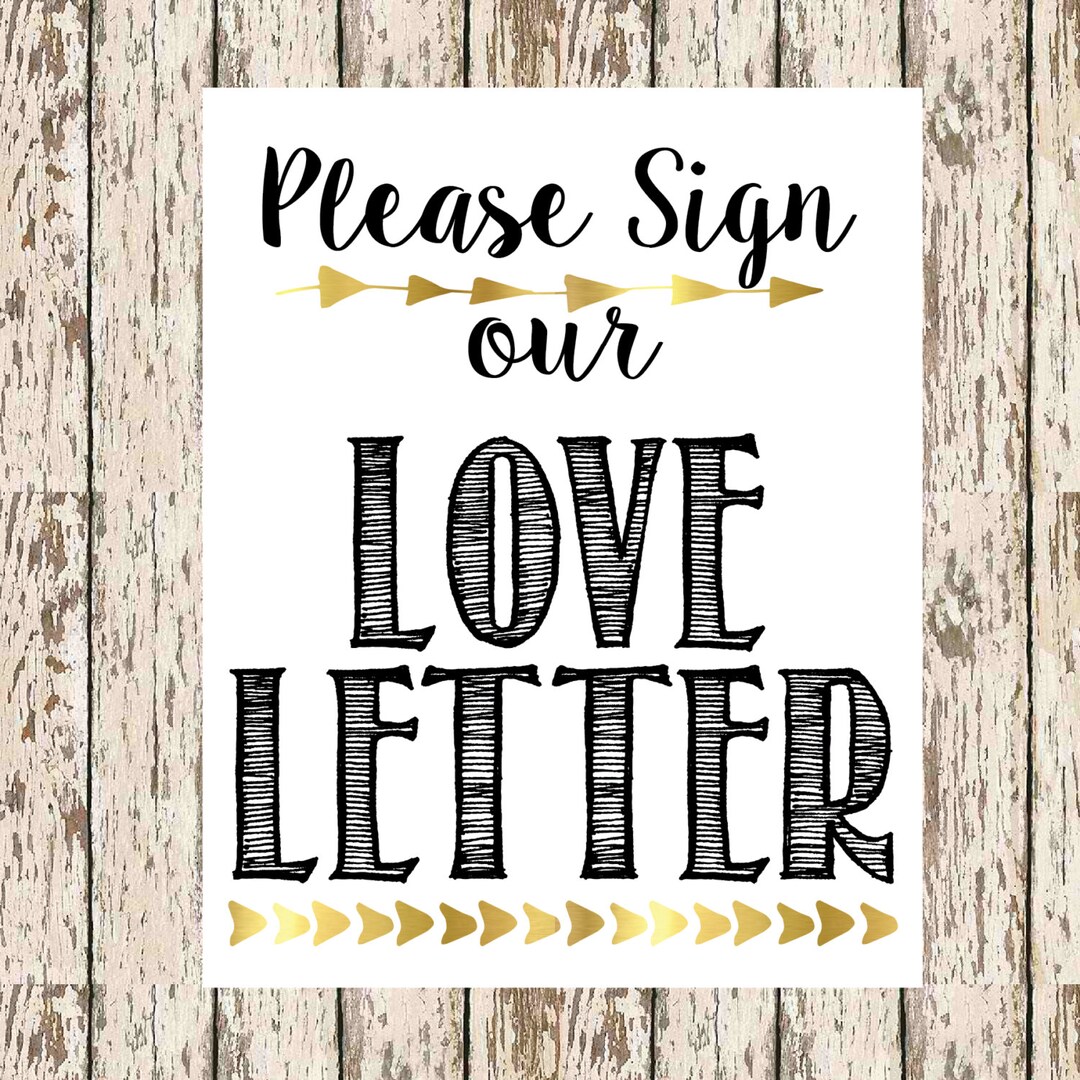Guest Book Printable Please Sign Our Love Letter Black and Gold 8 X 10 ...