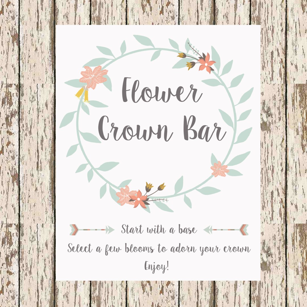 DIY Flower Crown Bar Printable 8 X 10 Bridal Shower Printable Bohemian ...