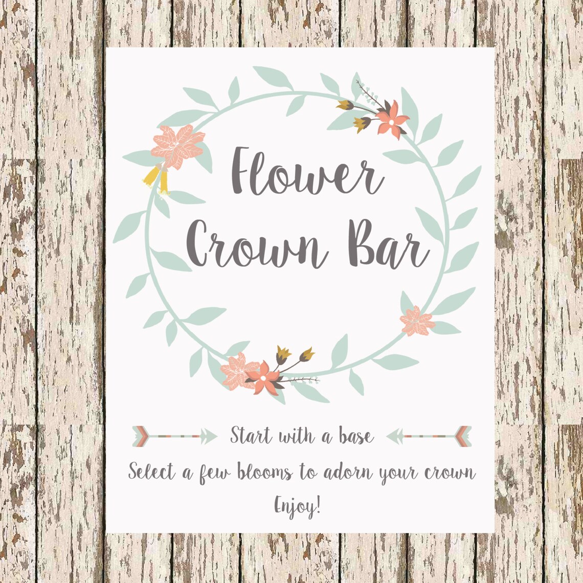 DIY Flower Crown Bar Printable 8 X 10 Bridal Shower Printable Bohemian ...