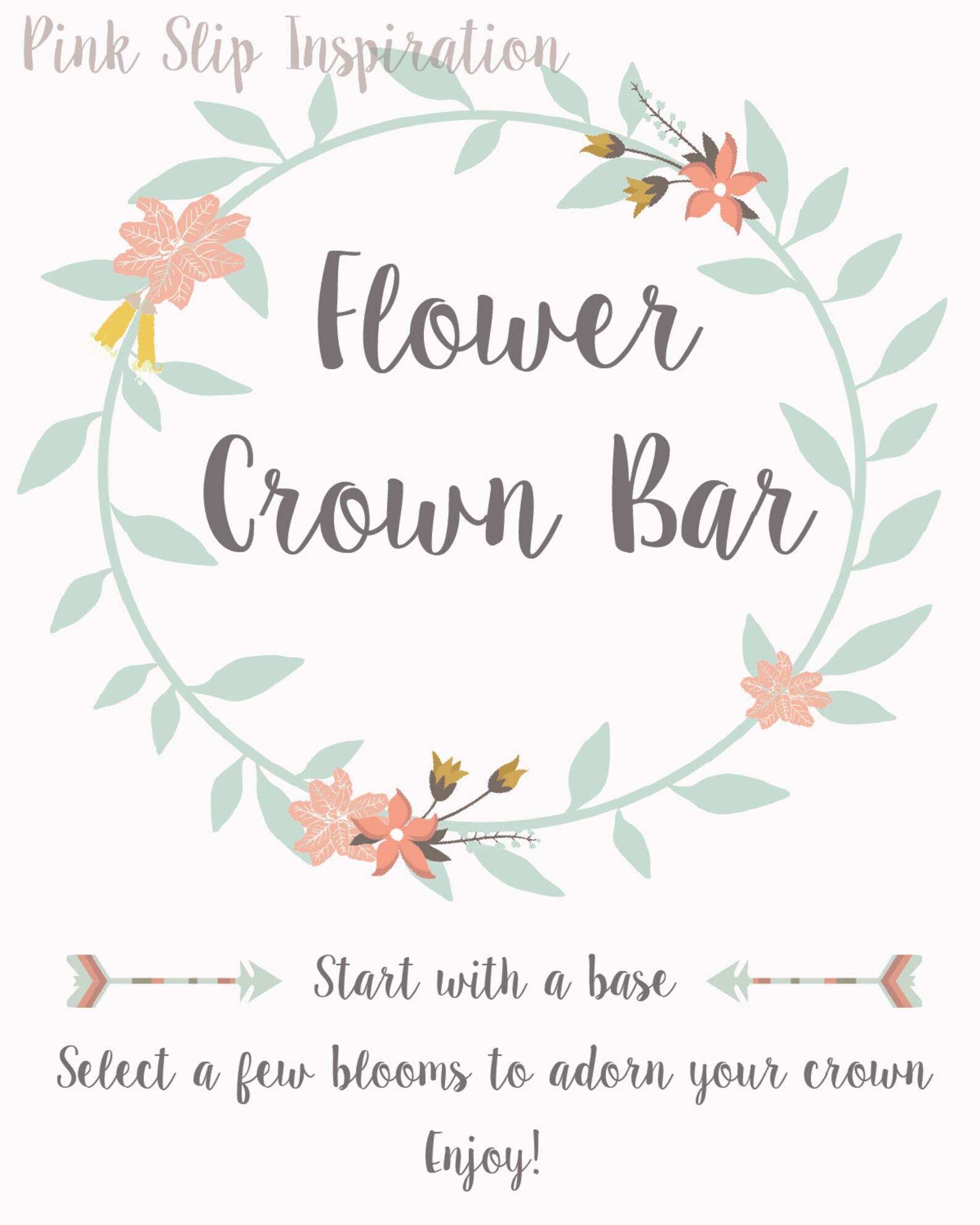 DIY Flower Crown Bar Printable 8 X 10 Bridal Shower Printable Bohemian ...