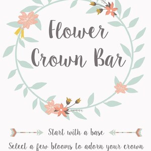 DIY Flower Crown Bar Printable 8 X 10 Bridal Shower Printable Bohemian ...