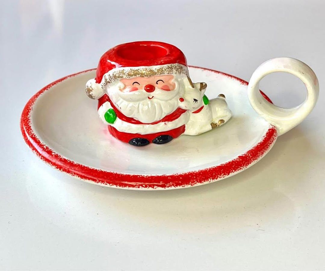 Vintage Winking Santa and Reindeer Candle Holder Vintage Christmas - Etsy