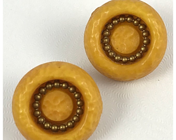 Vintage Mustard Yellow Buttons With Gold Tone Inlay Ring, Yellow ...