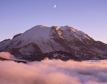 Mount Rainier Moonset Mt Rainier National Park PNW Art Wanderlust Gift ...