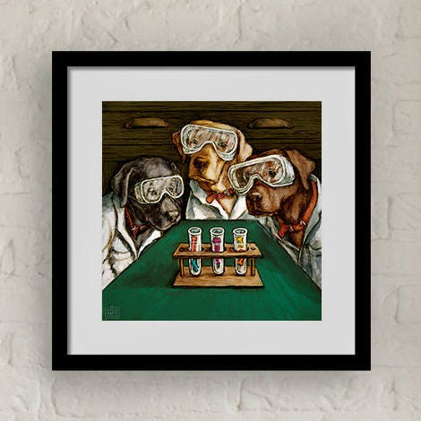 Unframed Scientist Laboratory Labrador Retriever Wall Art of Yellow Lab ...