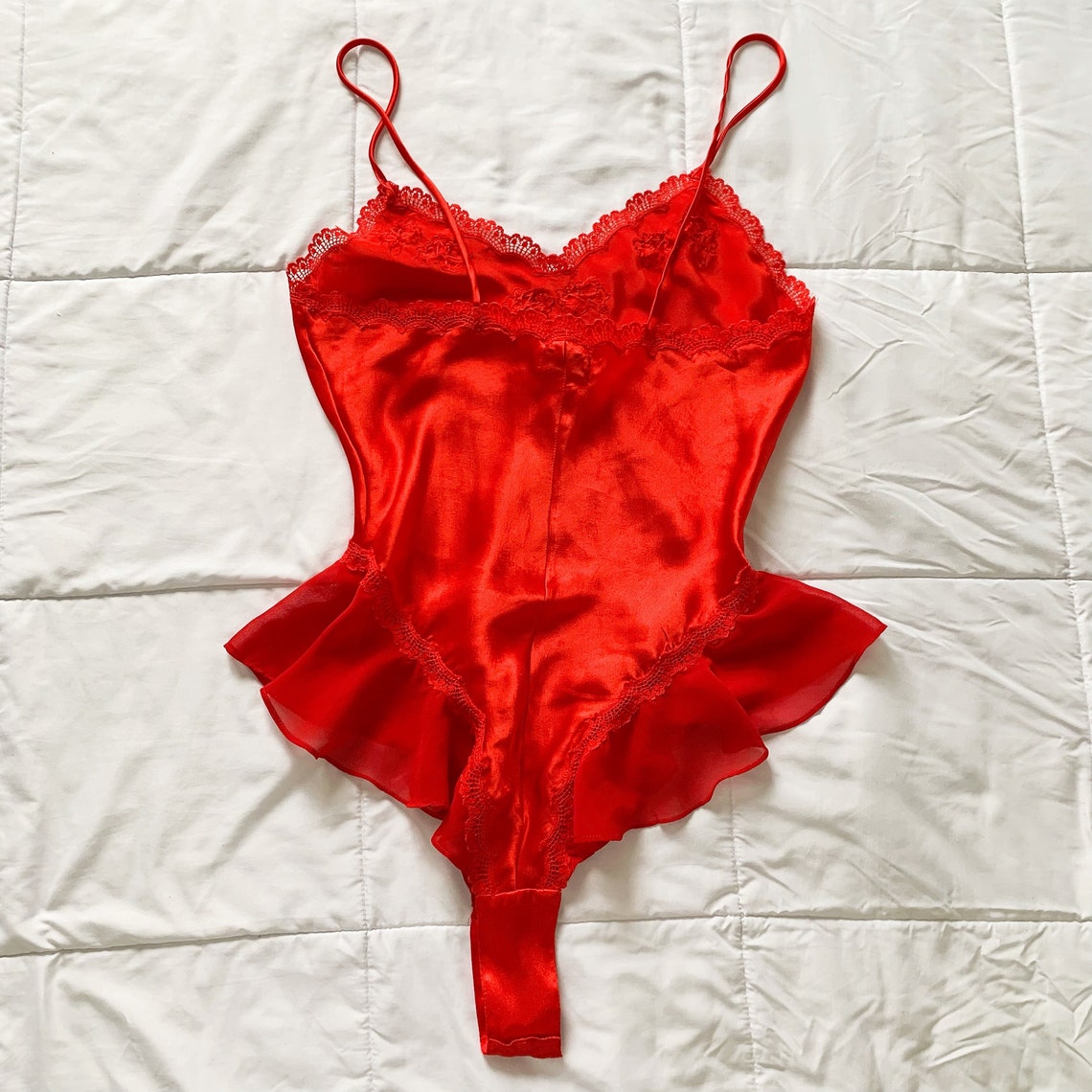Vintage 80s Red Lace Teddy Lingerie One Piece Etsy