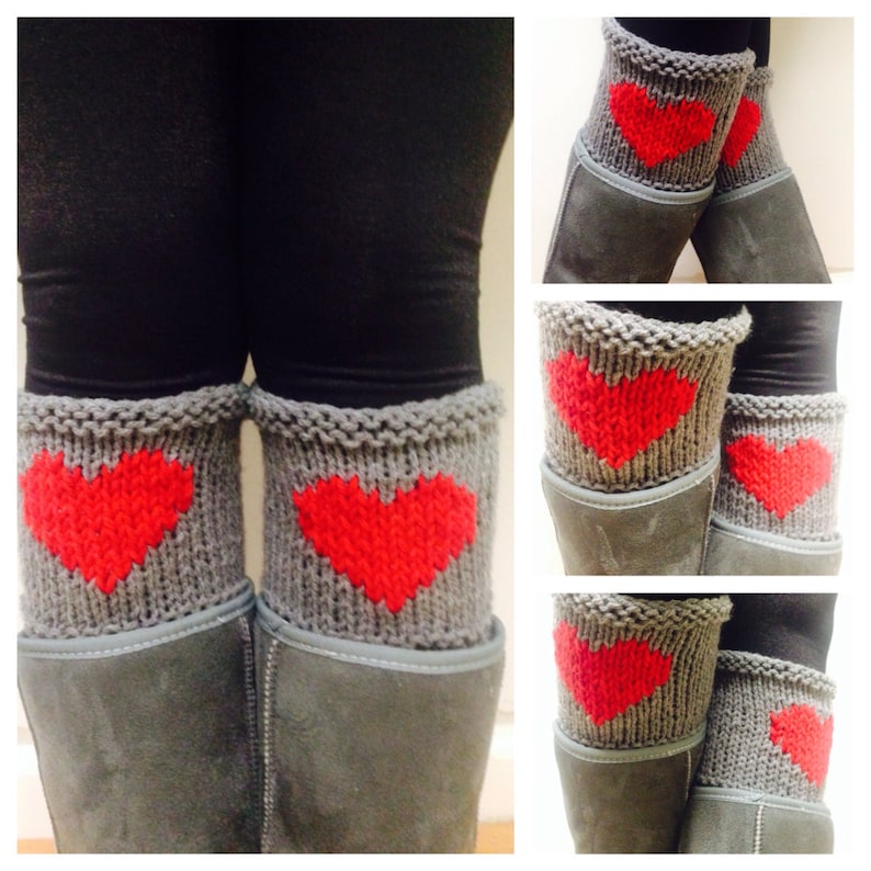 Heart Knit Short Boot Cuffs, Knit Boot Toppers, Grey Boot Cuffs,women ...