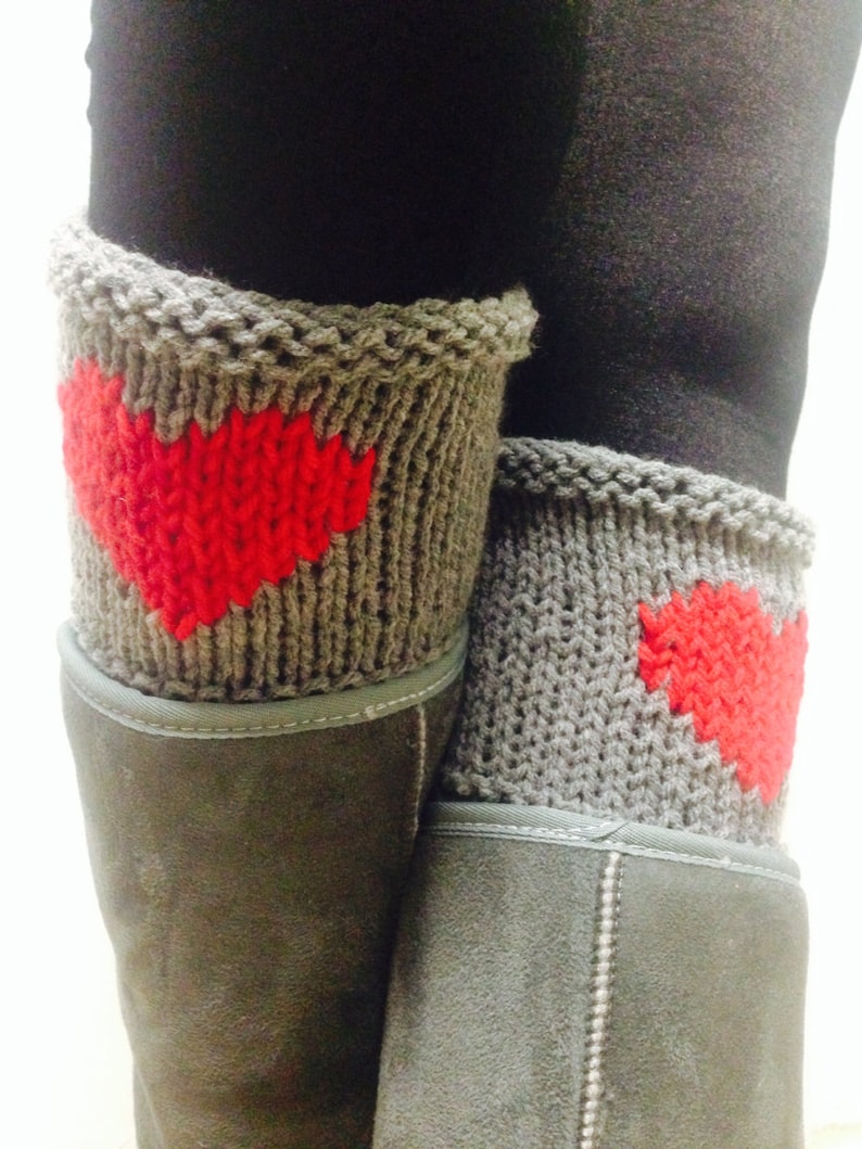 Heart Knit Short Boot Cuffs, Knit Boot Toppers, Grey Boot Cuffs,women ...