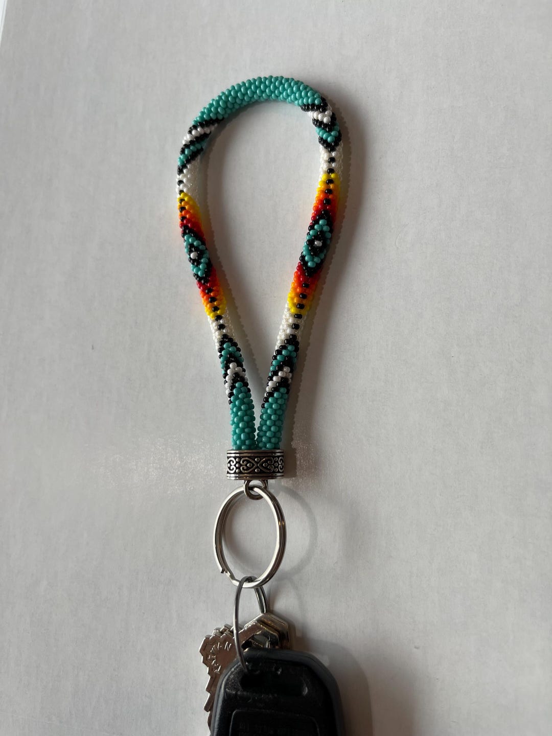 Turquoise Bead Keychain Wristlet, Native American Style, Wrist Lanyard ...
