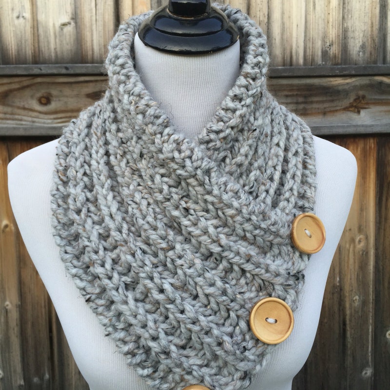 Knitted Button Scarf - Etsy