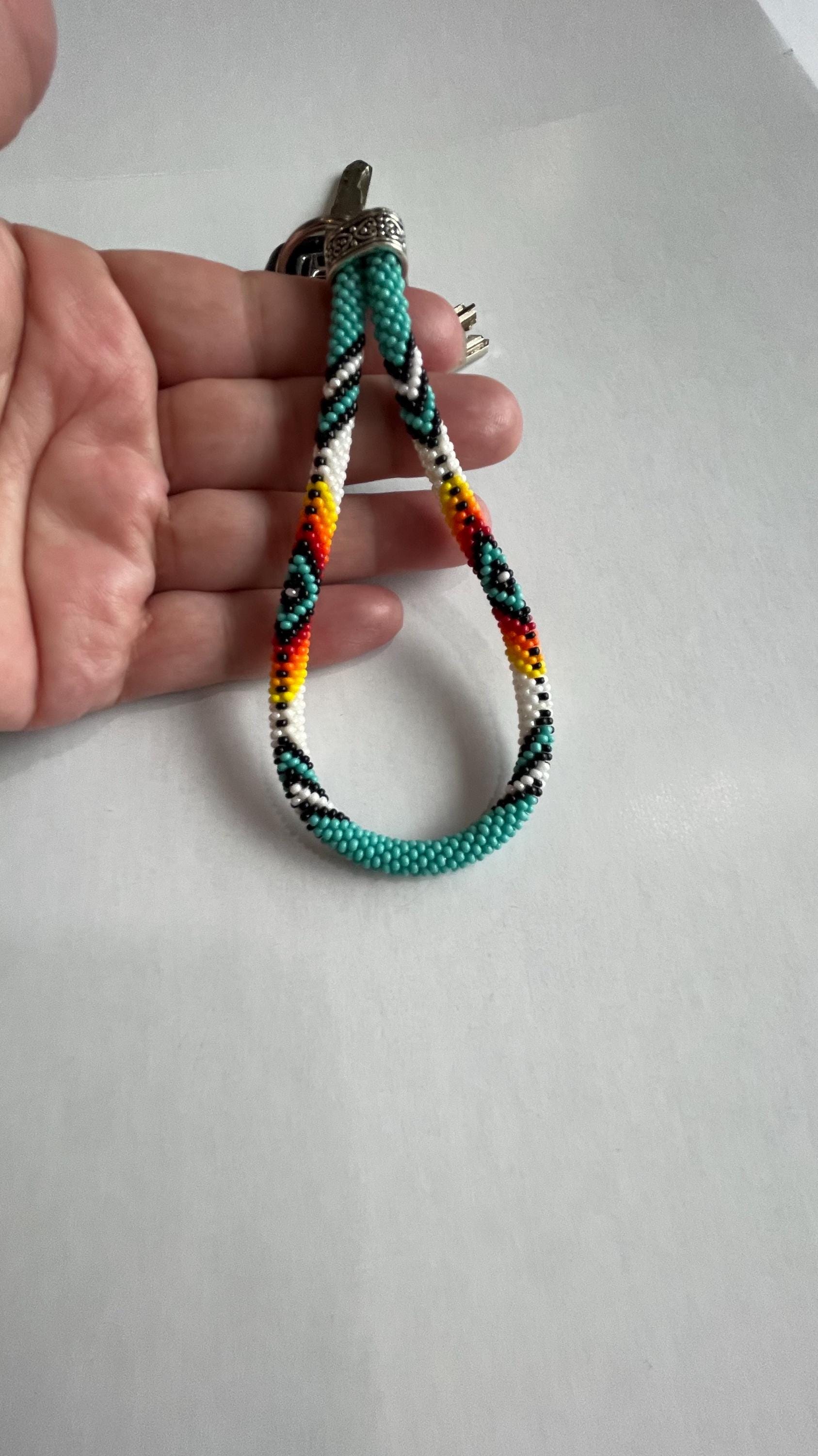 Turquoise Bead Keychain Wristlet, Native American Style, Wrist Lanyard ...